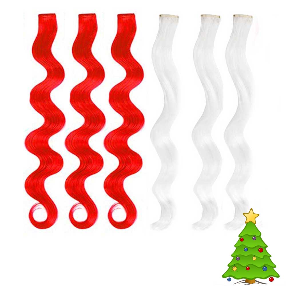 Candy Cane Red/White Curls 6 Pack Clip-in Hair Extensions – Magic Manes ...
